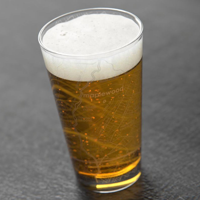 "Maplewood" Etched Map Pint Glass – Maker + Muse